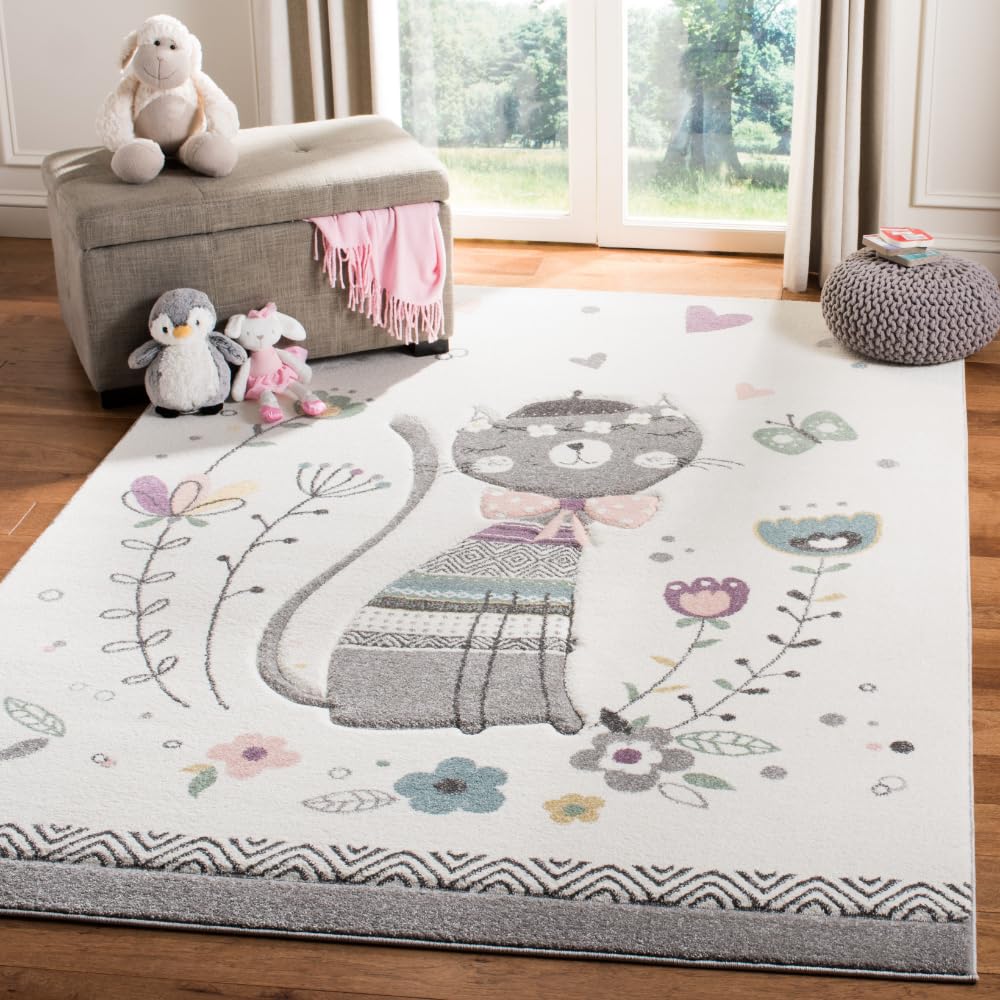 SAFAVIEH Carousel Kids Collection Area Rug - 5'3" x 7'6", Ivory & Pink, Non-Shedding & Easy Care, Ideal for High Traffic Areas for Boys & Girls in Playroom, Nursery, Bedroom (CRK187A)