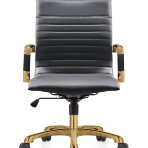 LeisureMod Harris Modern Adjustable Executive Swivel Leatherette Task Gold Office Chair (Black)