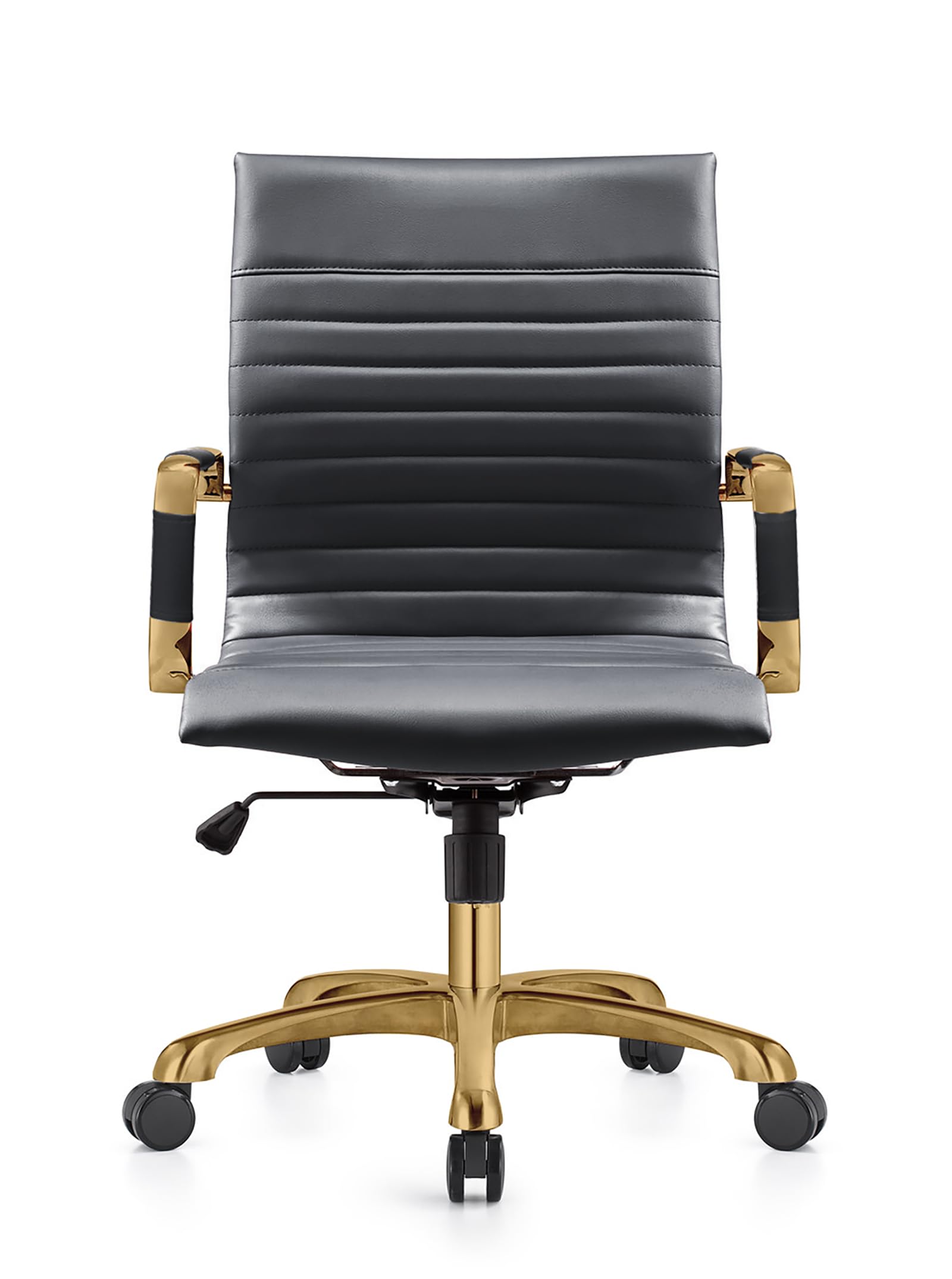 LeisureMod Harris Modern Adjustable Executive Swivel Leatherette Task Gold Office Chair (Black)