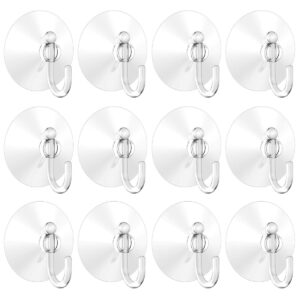 suction cup hooks, 2.36inches strong clear cup plastic hooks, heavy duty home kitchen bathroom wall window hook hangers(12pack)