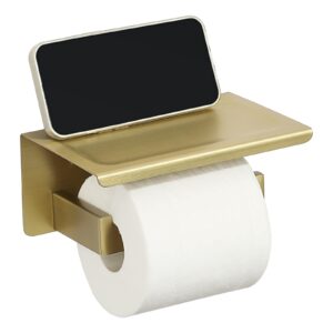 alise toilet paper holder,bathroom tissue holder with shelf,sus304 stainless steel toilet paper roll holder storage dispenser,self adhesive or wall mount drilling paper rack, gold gyt5000-g