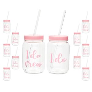 blue panda 12 pack i do crew bachelorette party cups with lids, pink bridal shower mason jar gifts (18 oz)