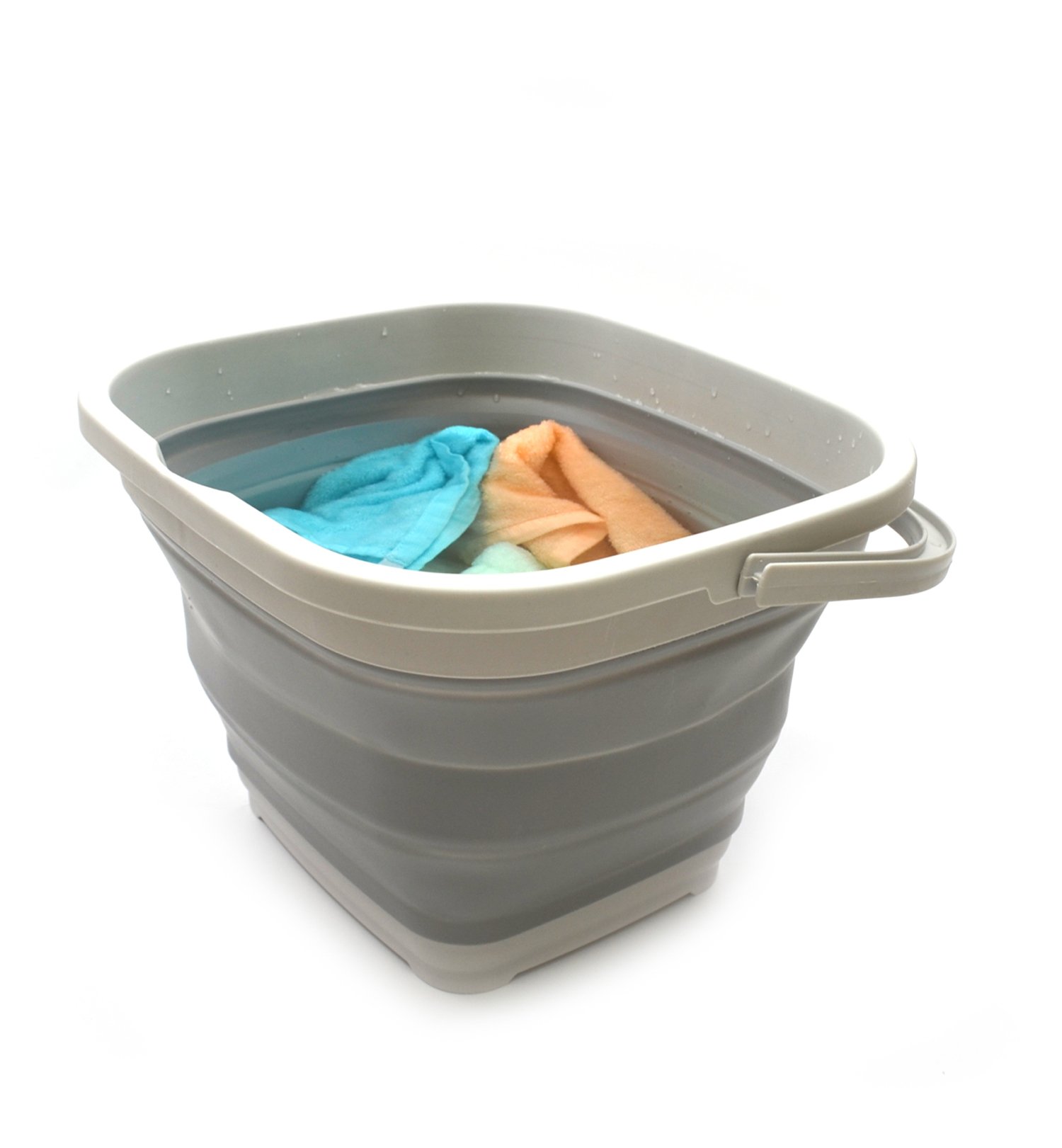 SAMMART Set of 2-11L (2.9 Gallon) Collapsible Rectangular Handy Basket/Bucket (2, Grey)