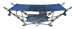 zenithen limited outdoor indoor portable foldable metal framed lounge hammock furniture for camping, backyard, and patio, full sized hammock with storage, blue