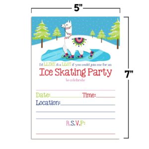 Colorful Llama Ice Skating Birthday Party Invitations, 20 5x7 Fill In Cards with Twenty White Envelopes by AmandaCreation