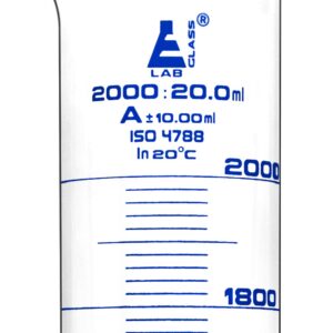 EISCO Graduated Cylinder, 2000ml - Class A Tolerance ±10.0ml - Round Base - Blue Graduations - Borosilicate 3.3 Glass