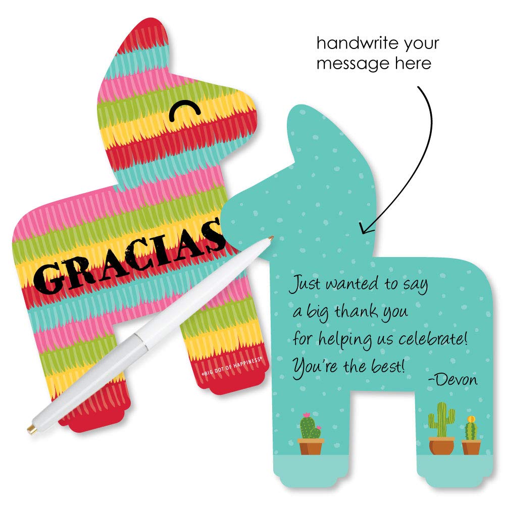 Big Dot of Happiness Let's Fiesta - Shaped Mexican Fiesta Thank You Note Cards with Envelopes - Set of 12