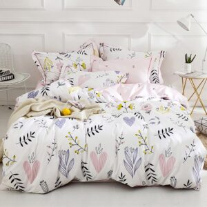 highbuy girls duvet cover twin floral aesthetic bedding set white pink premium cotton teens flower kids coquette bedding comforter cover soft branches bedding collection pink