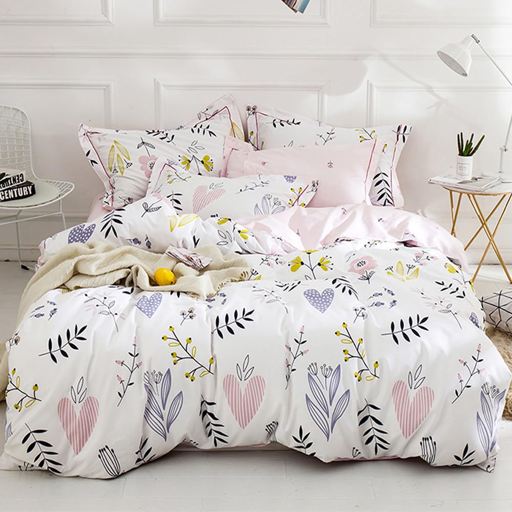 HighBuy Girls Duvet Cover Twin Floral Aesthetic Bedding Set White Pink Premium Cotton Teens Flower Kids Coquette Bedding Comforter Cover Soft Branches Bedding Collection Pink