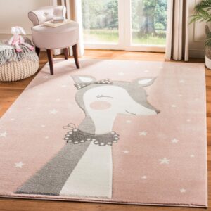 safavieh carousel kids collection accent rug - 4' x 6', pink & ivory, doe design, non-shedding & easy care, ideal for high traffic areas for boys & girls in playroom, nursery, bedroom (crk191p)