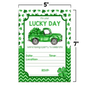 Lucky Day Truck with Clover Birthday St. Patrick’s Day Party Invitations, 20 5x7 Fill In Cards with Twenty White Envelopes by AmandaCreation