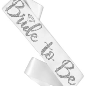 Bride To Be Sash White - Premium BRIDAL GRADE SATIN Silver Sparkle Diamond Bride To Be BRIDAL GRADE Satin Sash - White Sash(SlvDiaB2B)