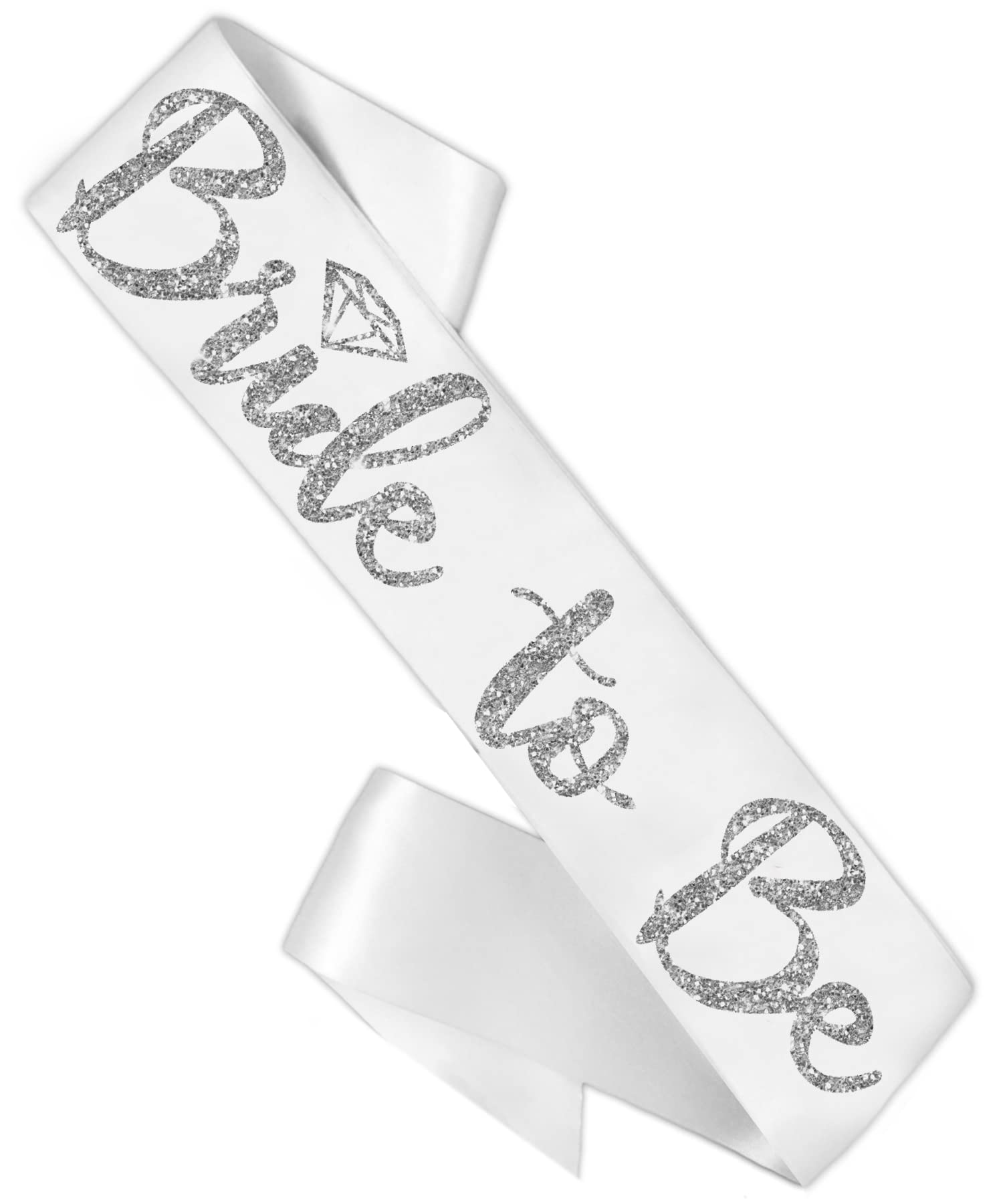 Bride To Be Sash White - Premium BRIDAL GRADE SATIN Silver Sparkle Diamond Bride To Be BRIDAL GRADE Satin Sash - White Sash(SlvDiaB2B)