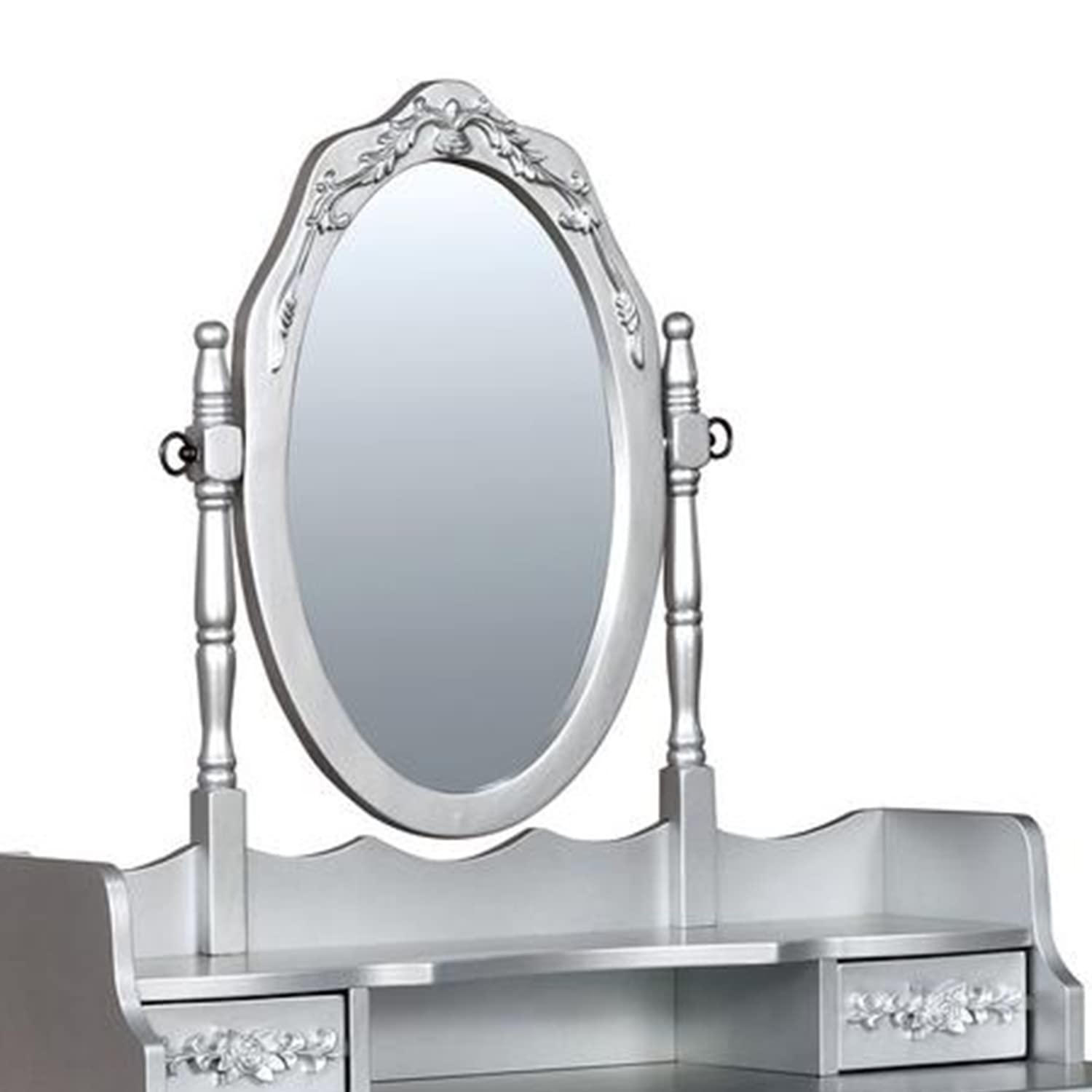 Benjara Benzara Beauty Queen Vanity Table and Stool Set, Silver,