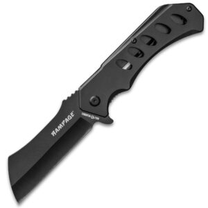 Rampage Black Cleaver Pocket Knife – Non-Reflective Stainless Steel Cleaver-Style Blade, Heavy Duty Pocket Clip, Ball Bearing Assisted Opening – Unique Pocket Knife for Knife Enthusiasts - 12” Overall