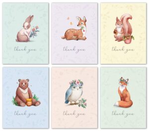 sweetzer & orange woodland animal thank you cards bulk box set of 48 blank cards with envelopes - baby shower note cards, wedding thank you cards or bridal shower thank you card