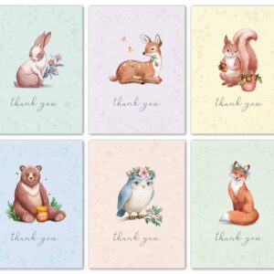 Sweetzer & Orange Woodland Animal Thank You Cards Bulk Box Set of 48 Blank Cards with Envelopes - Baby Shower Note Cards, Wedding Thank You Cards or Bridal Shower Thank you Card