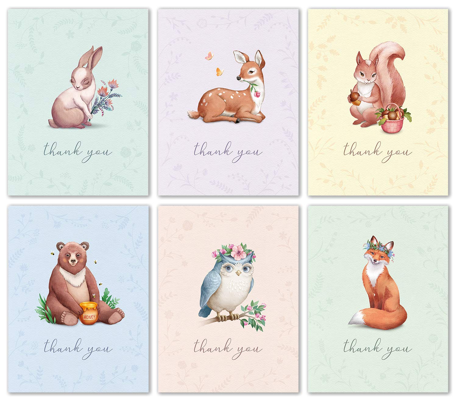 Sweetzer & Orange Woodland Animal Thank You Cards Bulk Box Set of 48 Blank Cards with Envelopes - Baby Shower Note Cards, Wedding Thank You Cards or Bridal Shower Thank you Card