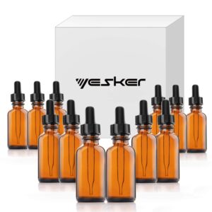 yesker amber glass bottles for essential oils with glass eye dropper 30 ml (1oz) for essential oils, chemistry lab chemicals, colognes & perfumes (12 pack)