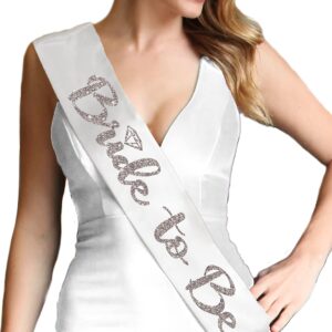 Bride To Be Sash White - Premium BRIDAL GRADE SATIN Silver Sparkle Diamond Bride To Be BRIDAL GRADE Satin Sash - White Sash(SlvDiaB2B)