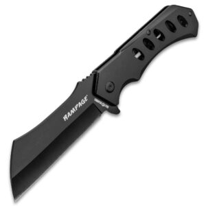 rampage black cleaver pocket knife – non-reflective stainless steel cleaver-style blade, heavy duty pocket clip, ball bearing assisted opening – unique pocket knife for knife enthusiasts - 12” overall