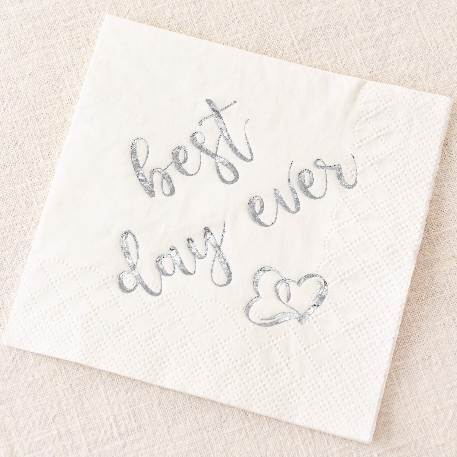 Crisky Best Day Ever Napkins Silver for Wedding Bridal Shower and Engagement Party Decorations,Cocktail Dessert Beverage Napkins 100 Pack, 3-ply