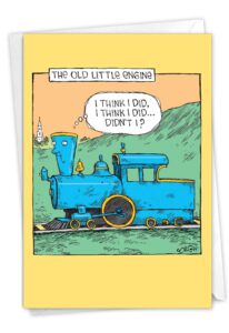 nobleworks - 1 humor birthday card with envelope - funny cartoons for birthday greetings, celebration notecard - old little engine c6955bdg