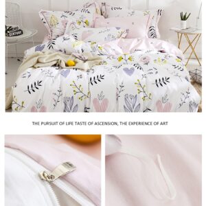 HighBuy Girls Duvet Cover Twin Floral Aesthetic Bedding Set White Pink Premium Cotton Teens Flower Kids Coquette Bedding Comforter Cover Soft Branches Bedding Collection Pink