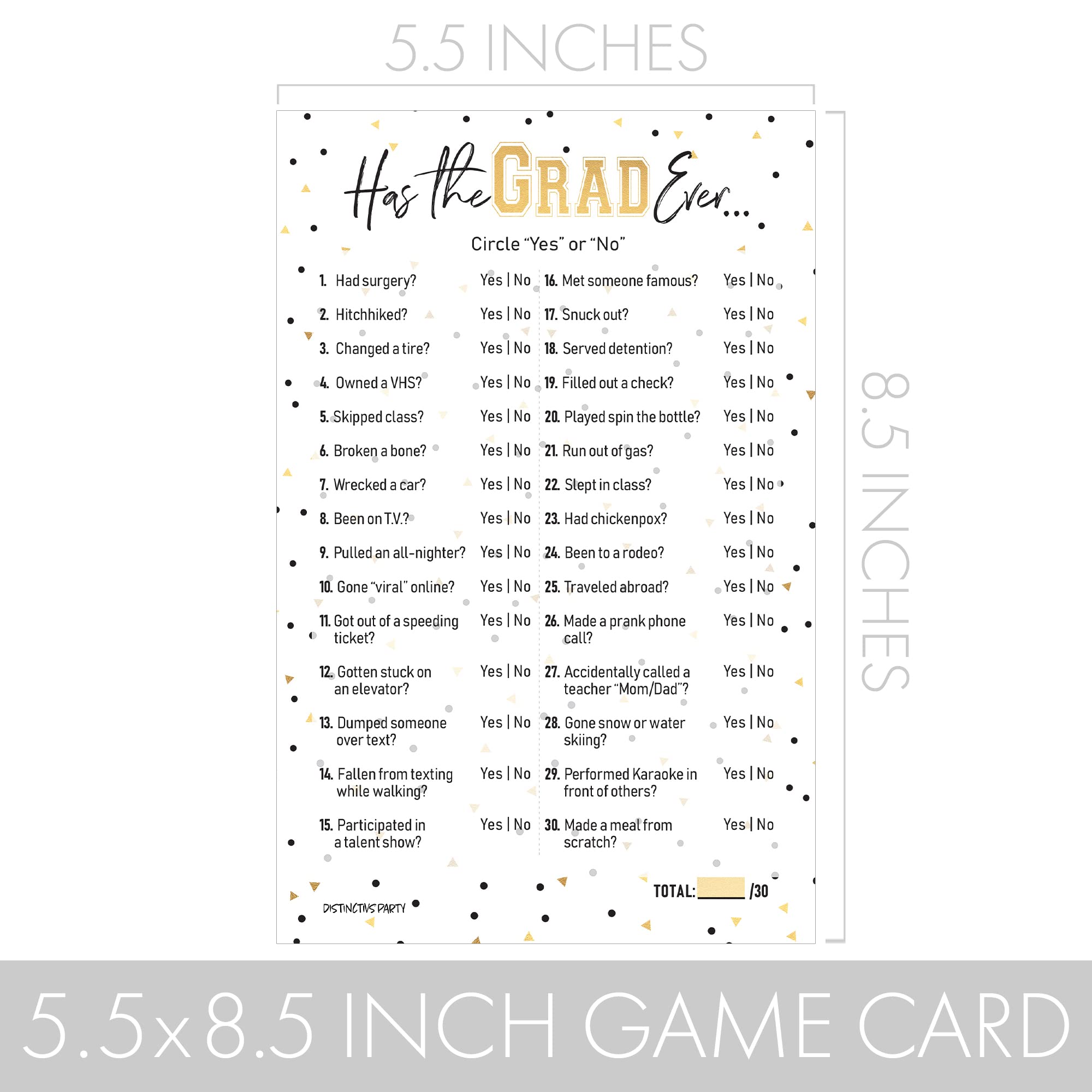 DISTINCTIVS Grad Party Games, Has The Grad Ever Graduation Party Game - 25 Count