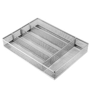 jane eyre drawer organizer, cutlery tray silverware flatware storage divider for kitchen, mesh wire with non-slip foam feet, 5 component, silver