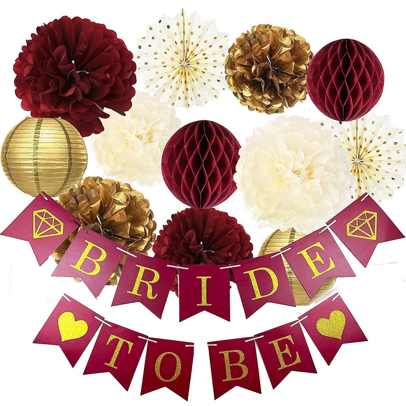 Fall Bridal Shower Decorations Burgundy Gold/Bachelorette Party Decorations Maroon Gold/Fall Wedding Decorations Burgundy Polka Dot Fans Bride To Be Banner for Burgundy Wedding