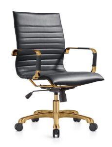 leisuremod harris modern adjustable executive swivel leatherette task gold office chair (black)