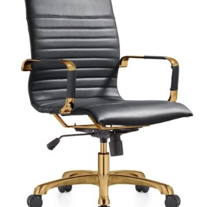 LeisureMod Harris Modern Adjustable Executive Swivel Leatherette Task Gold Office Chair (Black)