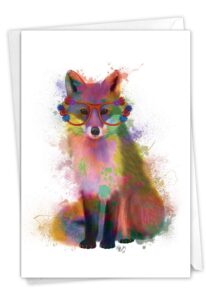 the best card company - 1 happy birthday card with envelope - adorable colorful animals, fun kids notecard - funky rainbow wildlife fox c4948abdg