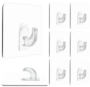 hawsam 8pcs clear adhesive sticky wall hooks,no drilling strong waterproof sticker hanger for kitchen, shower and bathroom 20kg/44lb. (max loading)