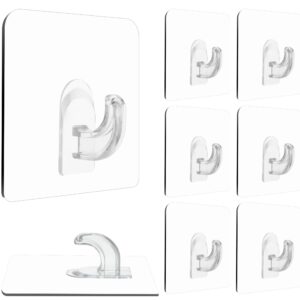 Hawsam 8PCS Clear Adhesive Sticky Wall Hooks,No Drilling Strong Waterproof Sticker Hanger for Kitchen, Shower and Bathroom 20kg/44lb. (Max Loading)