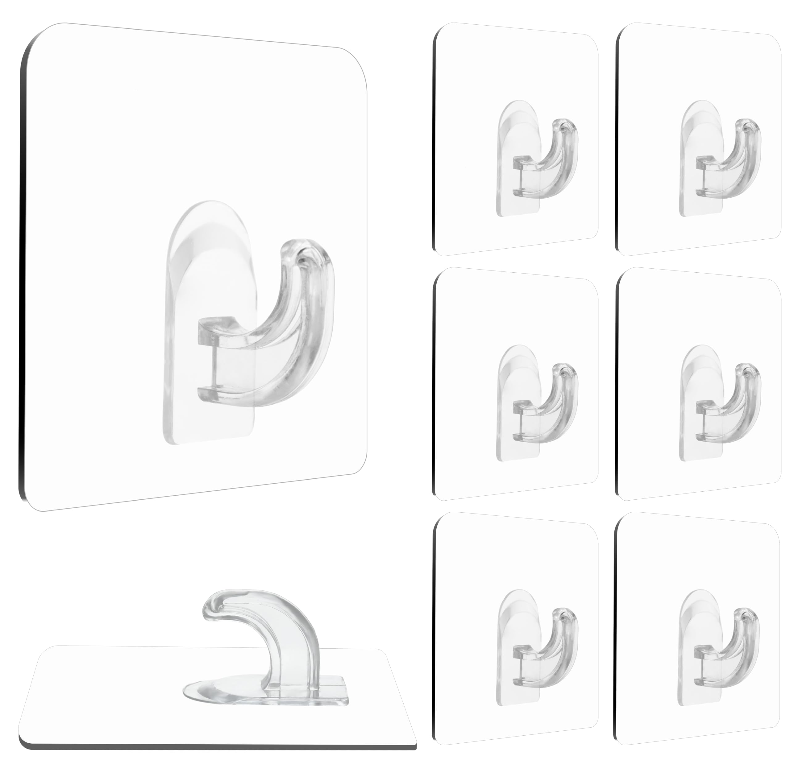 Hawsam 8PCS Clear Adhesive Sticky Wall Hooks,No Drilling Strong Waterproof Sticker Hanger for Kitchen, Shower and Bathroom 20kg/44lb. (Max Loading)