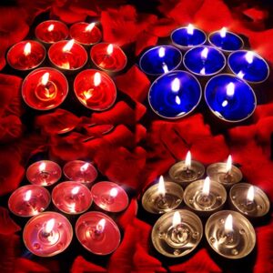 Tea Lights Candles, 50 Pack Flameless Colorful Tealights Holder Variety Relaxing Paraffin Pressed Wax 2 Hours Burn Time for Travel,Centerpiece,Party Gift Happy Birthday New Year Wedding (Purple)