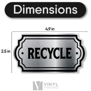 Recycle and Trash Sticker Logo Symbol - 4.9" by 2.5" - Elegant Golden Look for Trash Cans, Containers, and Garbage bins - Laminated Vinyl Decal (XSmall, Silver)