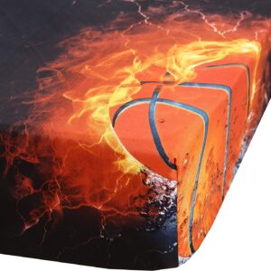 SDIII 4Pcs Fiery Basketball Sheet Set Twin, Basketball with Special Effects Sheet Set, Super Soft Microfiber, Wrinkle and Fade Resistant, for Boys Men and Basketball Sports Lovers, Twin