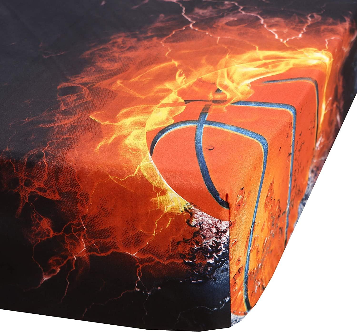 SDIII 4Pcs Fiery Basketball Sheet Set Twin, Basketball with Special Effects Sheet Set, Super Soft Microfiber, Wrinkle and Fade Resistant, for Boys Men and Basketball Sports Lovers, Twin