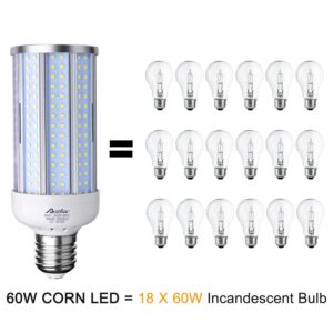 Auzilar 60W LED Corn Light Bulb (E39 Large Mogul Base) 6000Lm 6500K Cool White, for Metal Halide HID HPS Replacement Garage Parking Lot High Bay Warehouse Street Lamp Lighting, 85V-265V