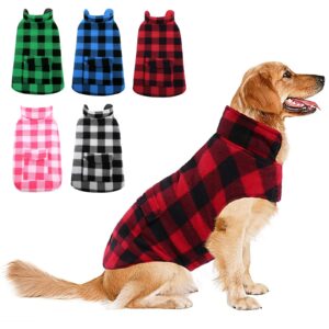 asenku plaid dog winter coat, dog fleece jacket plaid reversible dog vest waterproof windproof cold weather dog clothes pet apparel for small medium large dogs red m