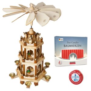 set of brubaker christmas pyramid 3-tier 18 inches + 20 red candles + stick-um candle adhesive