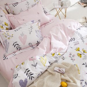 HighBuy Girls Duvet Cover Twin Floral Aesthetic Bedding Set White Pink Premium Cotton Teens Flower Kids Coquette Bedding Comforter Cover Soft Branches Bedding Collection Pink