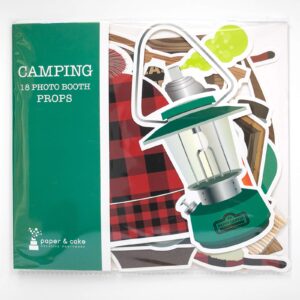 Camping Lumberjack Photo Booth Props | 18 piece set by Paper and Cake | Antlers, Ax, Beard, Plaid Cap, S’mores and more | Great for Birthday Parties and Events