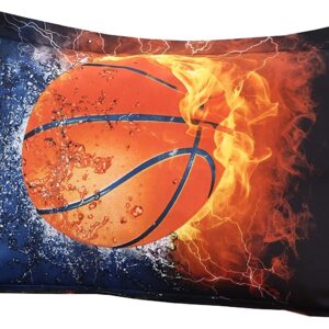 SDIII 4Pcs Fiery Basketball Sheet Set Twin, Basketball with Special Effects Sheet Set, Super Soft Microfiber, Wrinkle and Fade Resistant, for Boys Men and Basketball Sports Lovers, Twin