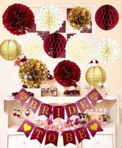 fall bridal shower decorations burgundy gold/bachelorette party decorations maroon gold/fall wedding decorations burgundy polka dot fans bride to be banner for burgundy wedding