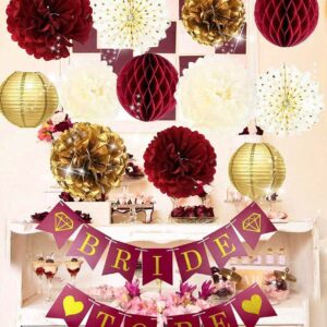 Fall Bridal Shower Decorations Burgundy Gold/Bachelorette Party Decorations Maroon Gold/Fall Wedding Decorations Burgundy Polka Dot Fans Bride To Be Banner for Burgundy Wedding