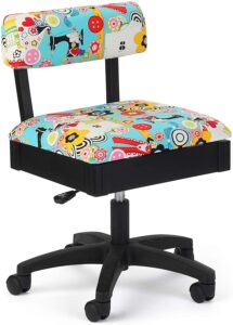 arrow sewing h6880 adjustable height hydraulic sewing and craft chair with under seat storage and printed fabric, sew now sew wow print